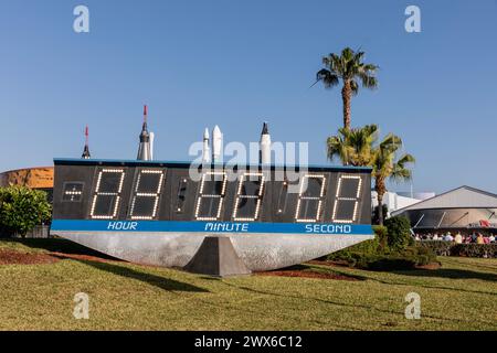 Clock counting down to rocket launch. Entry to NASA's Kennedy Space ...