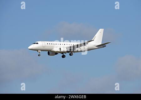 EASTERN AIRWAYS EMBRAER E-190 G-CMLI approaching runway 27 at LIVERPOOL ...