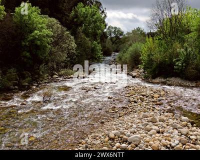 Walking along the cause of the Garganta Santa Maria river, in Candeleda ...