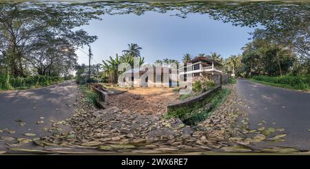 360° view of 360 hdri panorama with coconut trees on ocean coast near ...