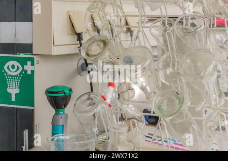 Lab Glassware on Metal Rack Stock Photo - Alamy