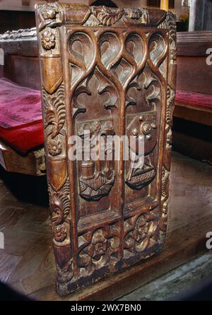 St Swithin's Church, Launcells, Stratton, Cornwall. Carved wooden C15th ...