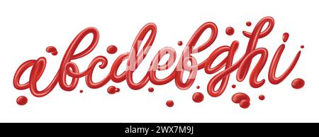 Tomato ketchup font set with drops isolated on white background ...