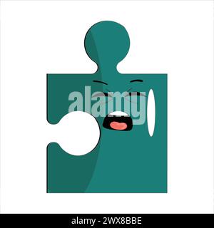Puzzles faces. Funny bright puzzle pieces characters cute smile or ...