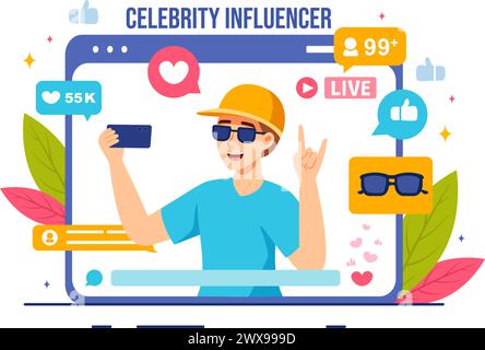 Celebrity Influencers Vector Illustration with Posts on Internet for ...