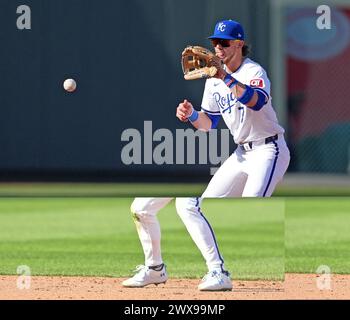 Kansas City Royals' Kyle Isbel (28) walks on the field during a ...