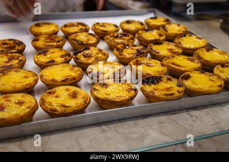 Traditional dessert pastry in Portugal, pastel de nata eggs cream cakes ...