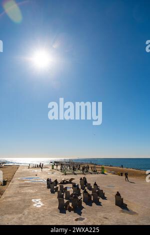 Benches and gym on the beach in Barcelona, Spain Stock Photo - Alamy