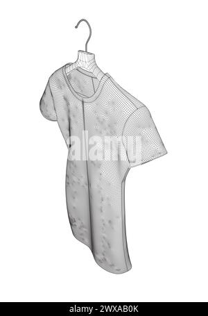 Wireframe of a woman's dress hanging on a hanger made of black lines ...