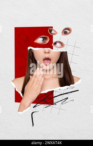 Hallucinations. Shocked woman with mouth on hands instead of head on ...