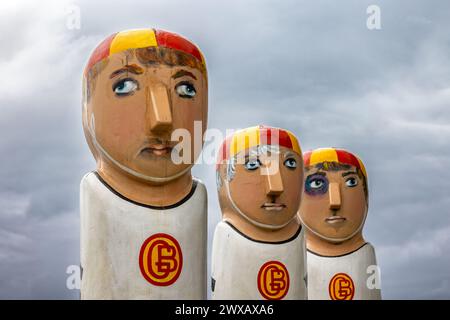 Famous iconic wooden sculpture figures along the waterfront in Geelong ...