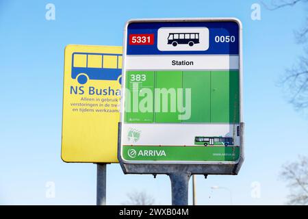 Signs for temporary bus stop for NS buses instead of trains during ...