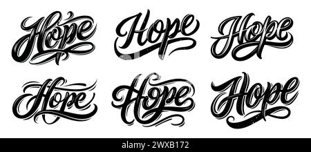 Hope - set typographic lettering isolated on white background. Hand ...