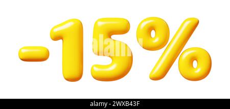 Balloon number minus fifteen percent sign for sale concept. 3d render ...