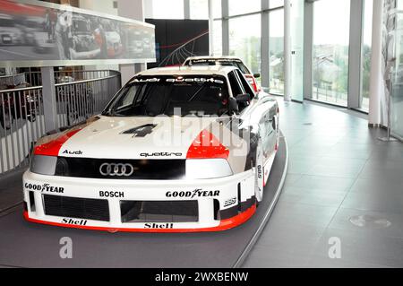 Museum mobile, Audi Museum, White and red Audi Quattro rally racing car ...