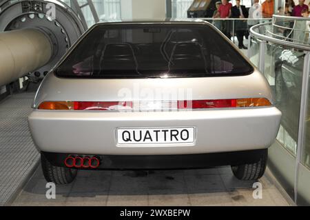 Museum mobile, Audi Museum, White and red Audi Quattro rally racing car ...