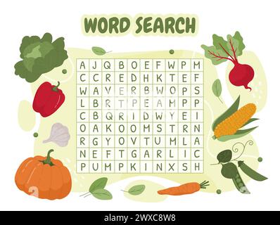 Word search game vegetables word search puzzle worksheet for learning ...