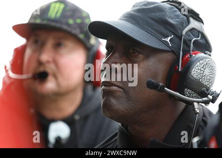 NASCAR team owner, Michael Jordan, watches his teams qualify for the ...