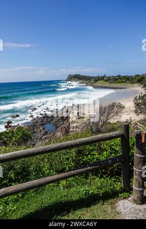 Pebbly Beach in Forster, NSW, Australia, is located along the coast ...