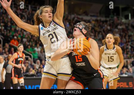 Notre Dame forward Maddy Westbeld, right, boxes out North Carolina ...