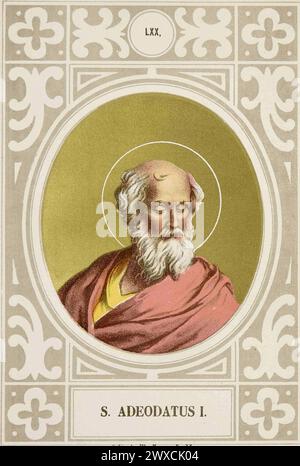 A 1879 engraving of Pope Adeodatus I who was pontiff from AD615 to ...