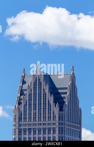 Rooftop architectural detail from Ally Detroit Center, formerly One ...