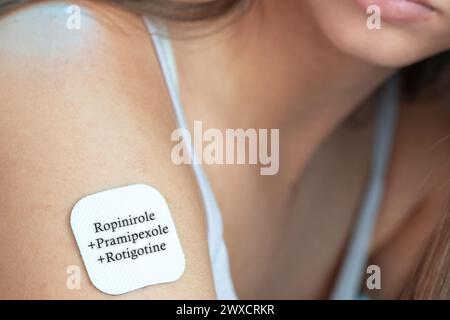 Rotigotine transdermal patch, conceptual image. Dopamine agonist used ...