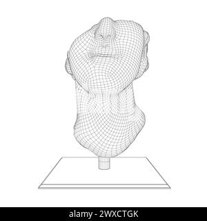 Antique ancient Greek sculpture. Wireframe sculpture of half a head 3D ...