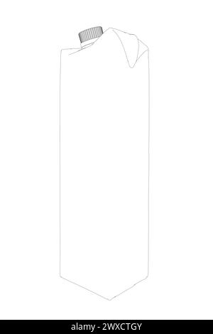 Vector illustration linear, tetrapack of milk or juice, drawn line ...