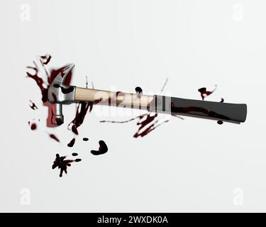 3d render of hammer with blood stain for crime scene or violence ...
