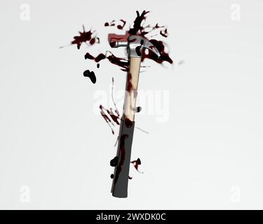 3d render of hammer with blood stain for crime scene or violence ...