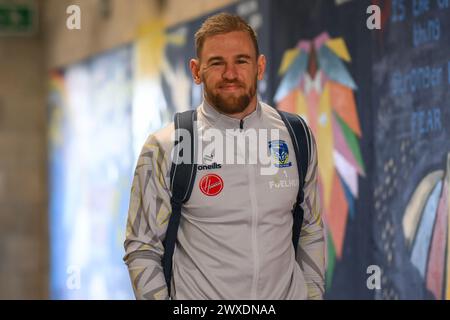 Matt Dufty of Warrington Wolves arrives during the Betfred Super League ...