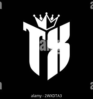TX Letter monogram with shield shape with crown black and white color ...