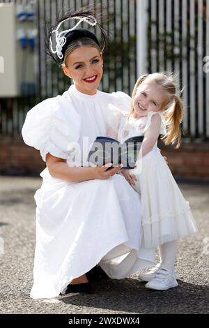 Lisa Walsh and her daughter Sienna from Ratoath, County Meath, attend ...