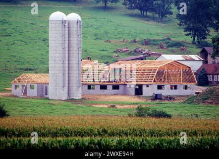 MEN WORKING AT A AMISH BARN RAISING NEAR STATE COLLEGE; PENNSYLVANIA ...