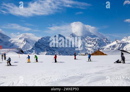 March 26, 2024: Skiing against the backdrop of the Bernese Alps in ...