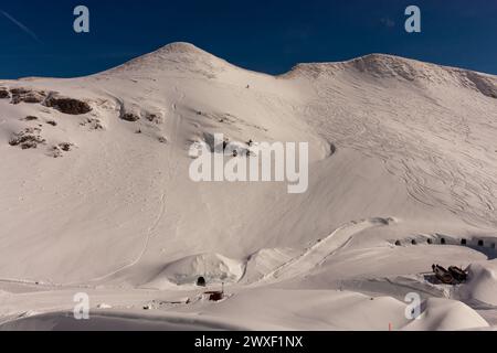 At the ski resort Oberstdorf. Snowy slopes of the Nebelhorn. Germany ...
