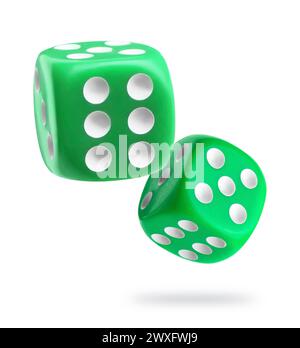 Green dice in air on white background Stock Photo - Alamy