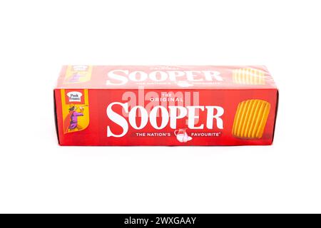 Peek Freans sooper biscuit box isolated on white background with copy ...