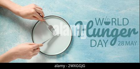 Banner for World Hunger Day with woman at table with empty plate Stock ...