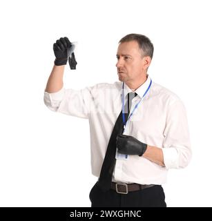 Mature FBI agent on white background, back view Stock Photo - Alamy