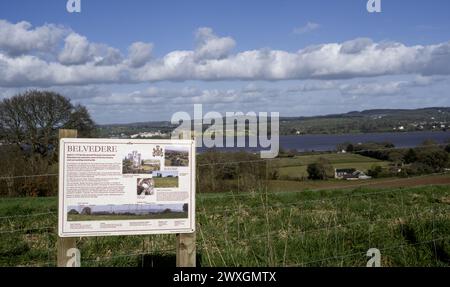 Tourist information board at The Belvedere Tower at Powderham, Exeter ...