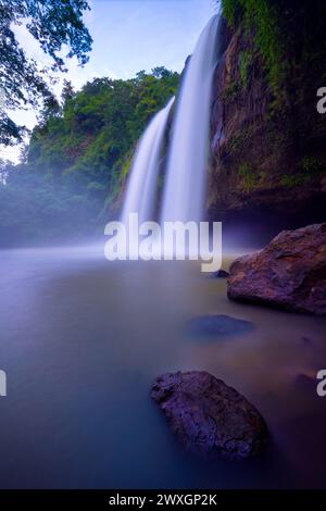 A scenic view of waterfalls of Ciletuh Geopark in Sukabumi, West Java ...