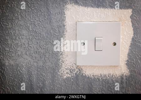 light switch on painted wallpaper wall texture closeup during home ...