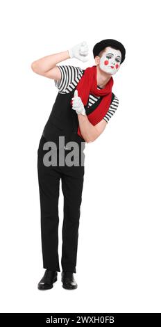 Funny mime artist in beret posing on white background Stock Photo - Alamy
