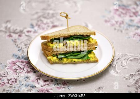 homemade coronation chicken sandwich, British cuisine isolated on a ...