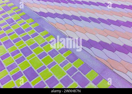 Two Kinds Paving Colored Tiles Dividing Border Curb Mosaic Stone Street ...