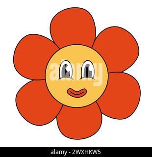 Cute smiling red flower sticker design element vector Stock Vector ...