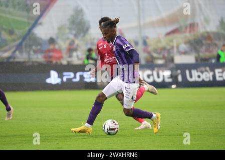 Yann Gboho of Toulouse Football Club and Mamadou Sarr of Strasbourg ...