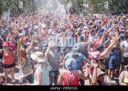 Carnival Revellers Spraying Foam At The Annual Tilcara Carnival, Jujuy ...